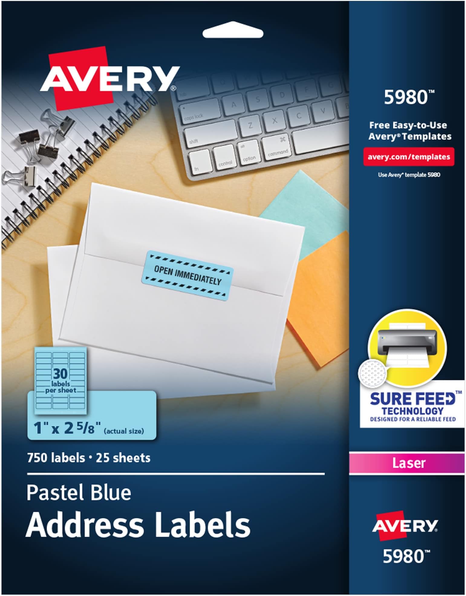 Amazon.com : Avery Printable Address Labels with Sure Feed, 1" x 2-5/8 ...