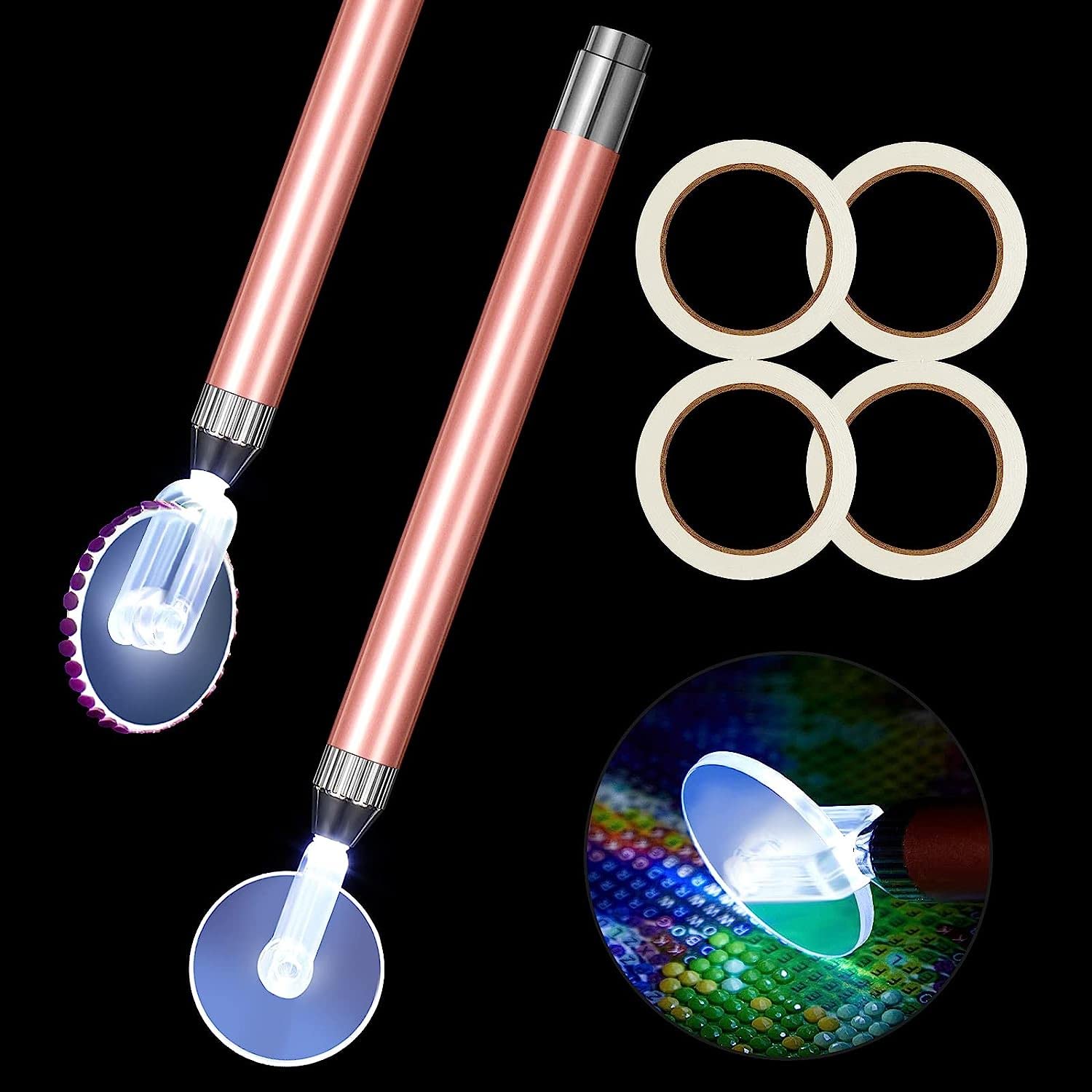 6 Pieces LED Diamond Painting Pen Wheel Set with Tape Light Point Drill ...