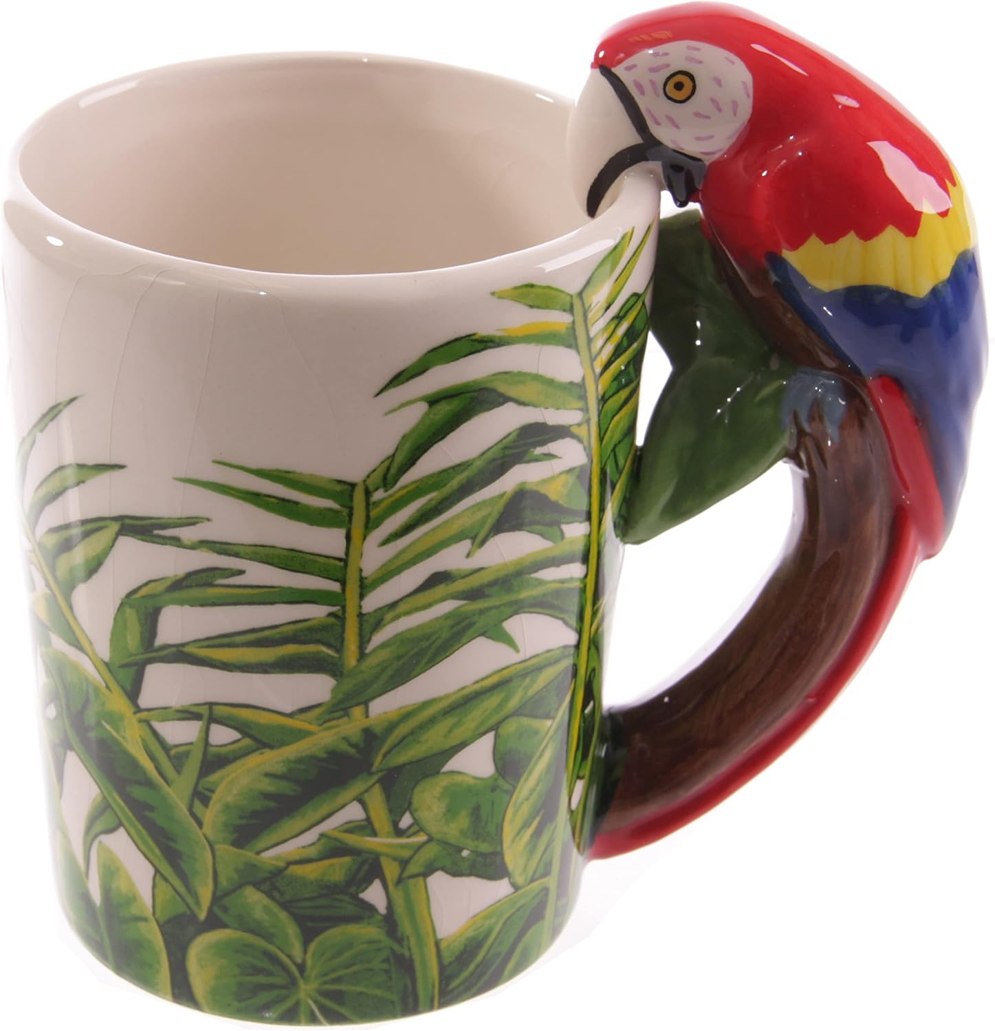 Puckator Parrot with Jungle Decal Ceramic Shaped Handle Mug, Coffee Hot ...