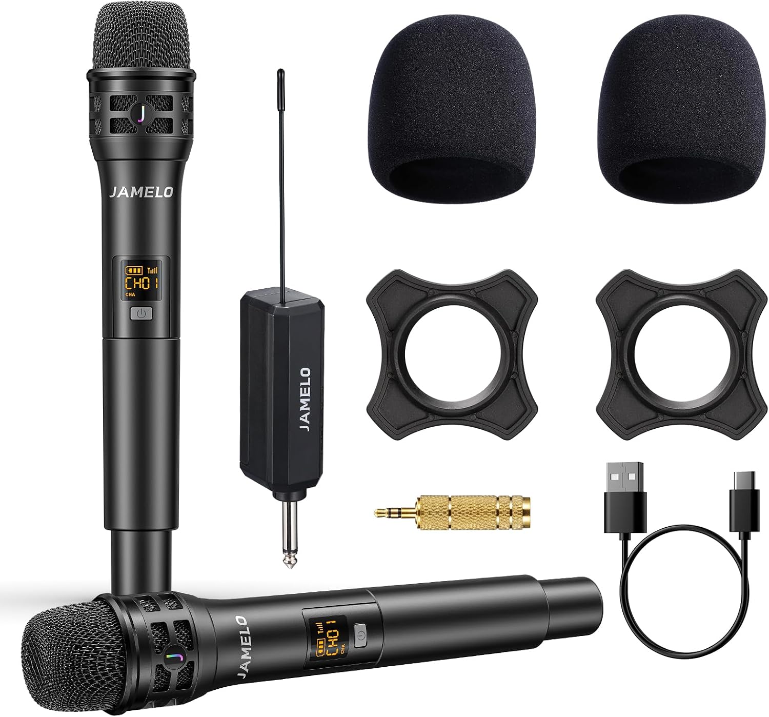 JAMELO Wireless Microphone Dual Wireless Microphones Receiver ...