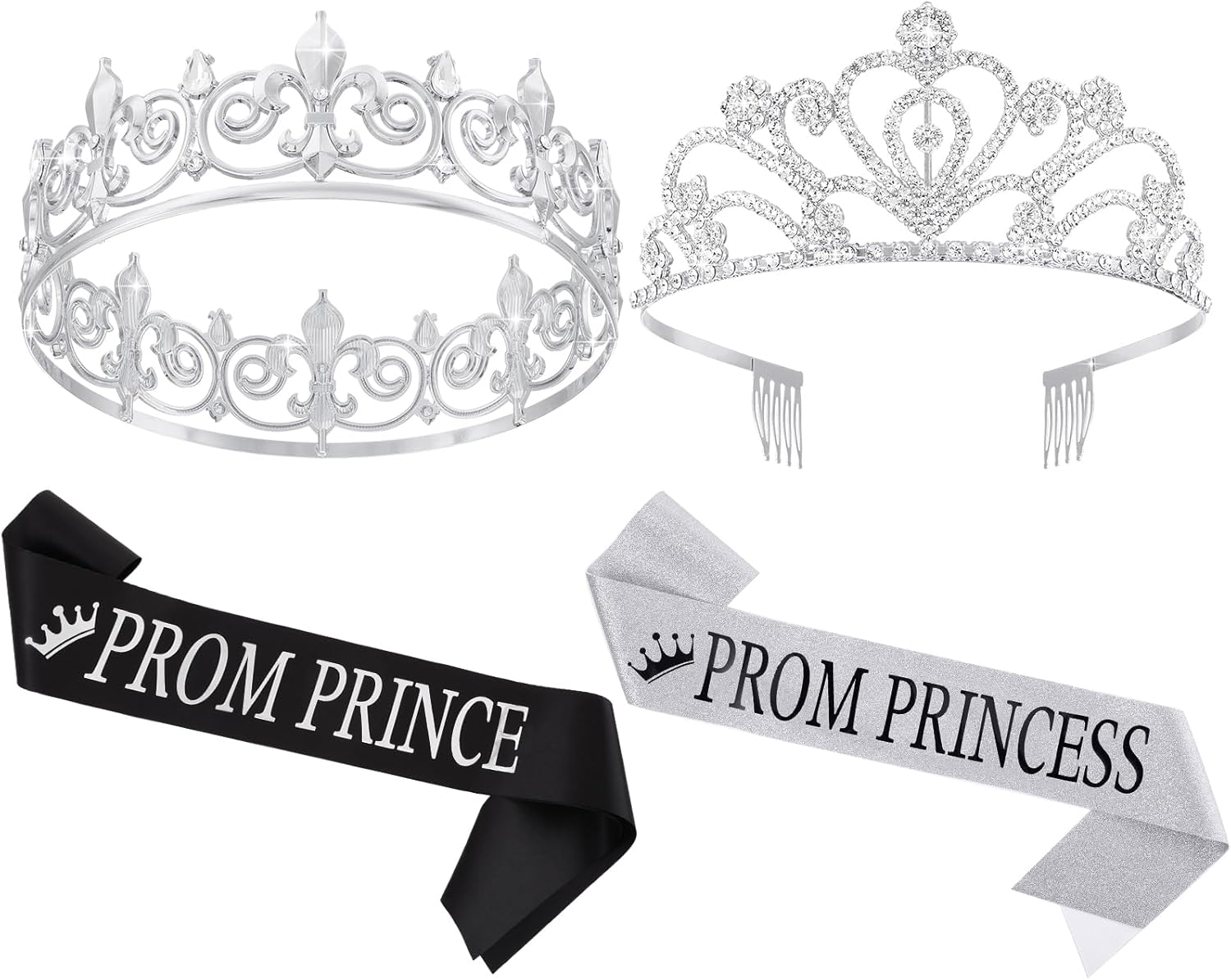 Amazon.com : Saintrygo Prom Prince Princess Crown Set with Sashes 80s ...