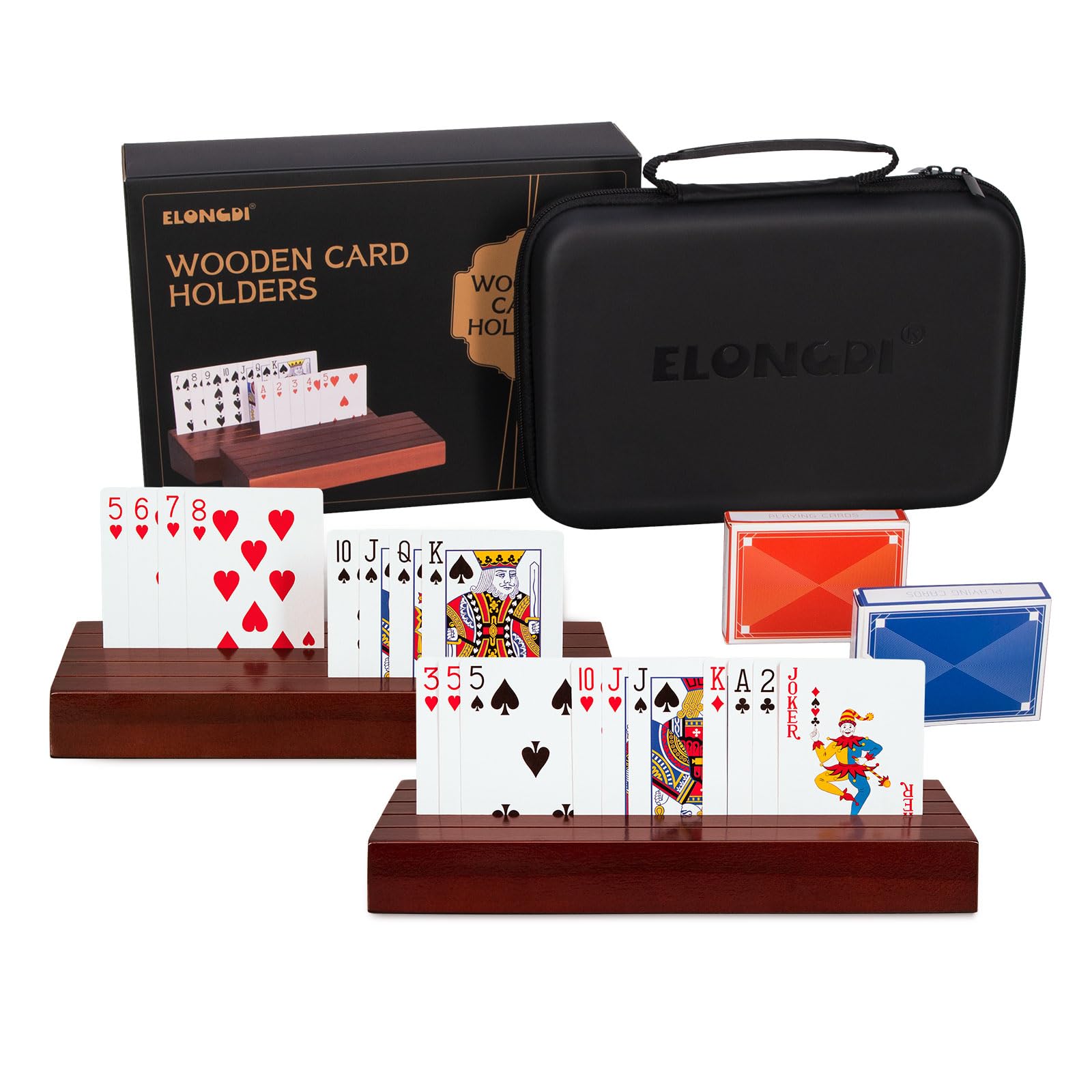 Amazon.com: ELONGDI Wooden Playing Card Holders Tray Rack Stand Set of ...