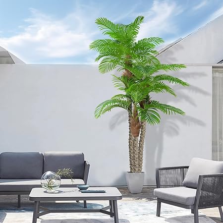 Amazon.com: 8.5ft Fake Palm Tree Triple Tropical Palm Artificial Plant ...