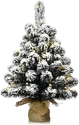 Amazon.com: Pre-lit Artificial Mini Snowy White Christmas Tree, 22 Inch ...