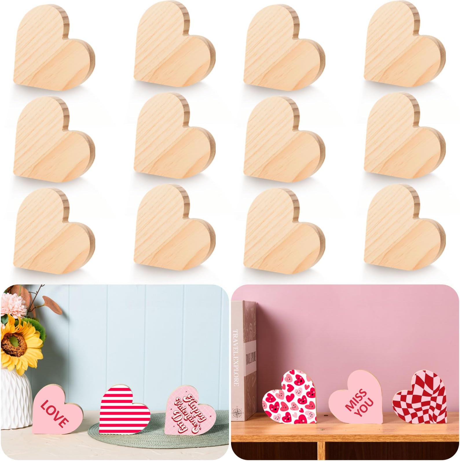 Amazon.com: 1.5 Inch Wood Hearts for Crafts, Unfinished Wooden Heart ...