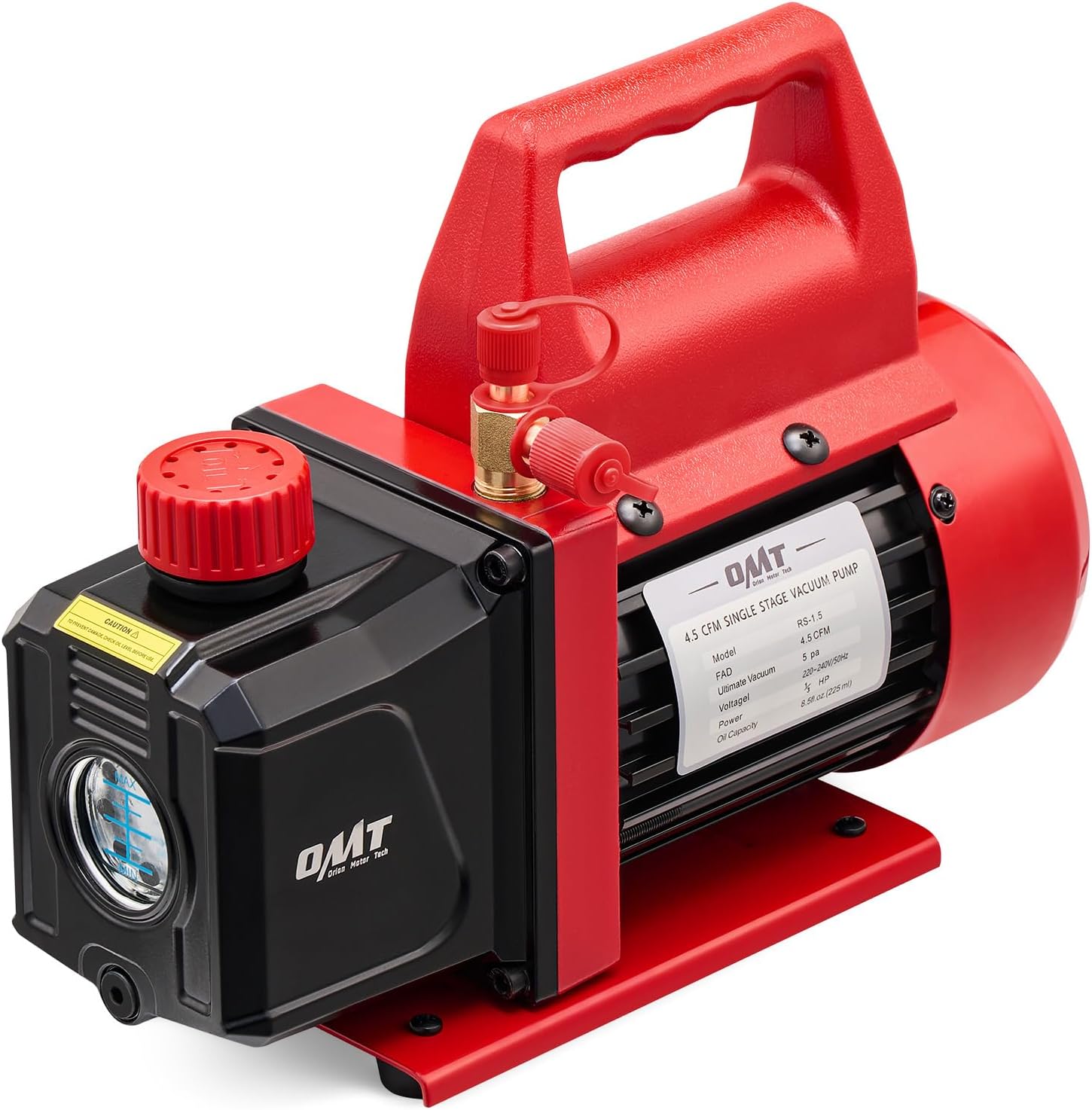 Orion Motor Tech Vacuum Pump, 4.5 cfm 1/3 hp HVAC Single Stage Vacuum ...