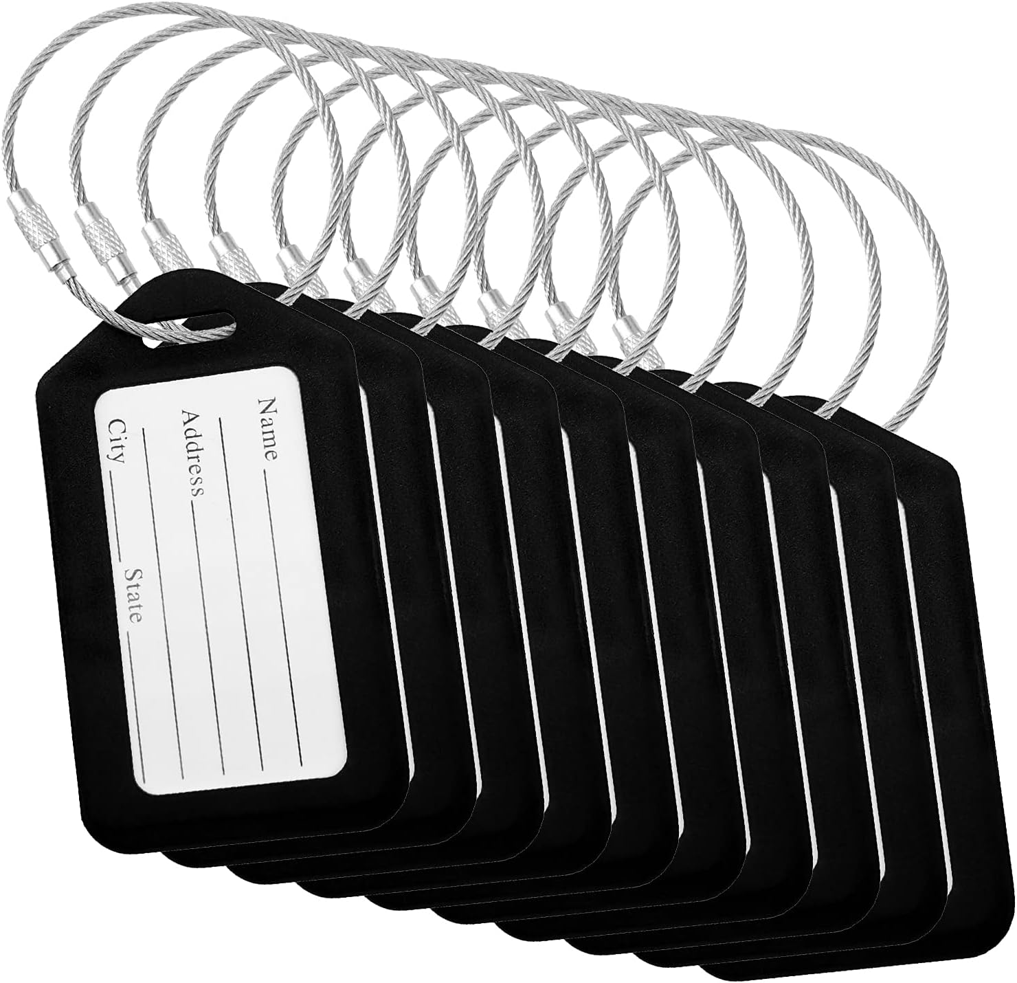 BlueCosto Luggage Tags (Small, Black, 10 PK) - Suitcase Tags w/Name ID ...