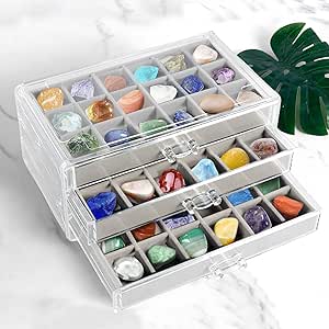 Rock Display Case, 3 Drawers Gemstone Collection Box 54 Grids Rock ...