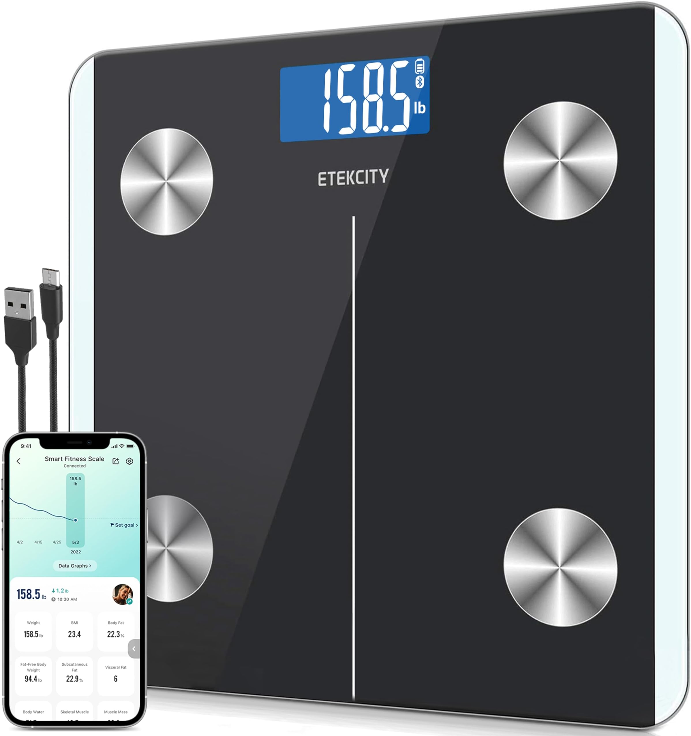 Amazon.com: Etekcity Smart Rechargeable Body Fat Scale, Digital ...