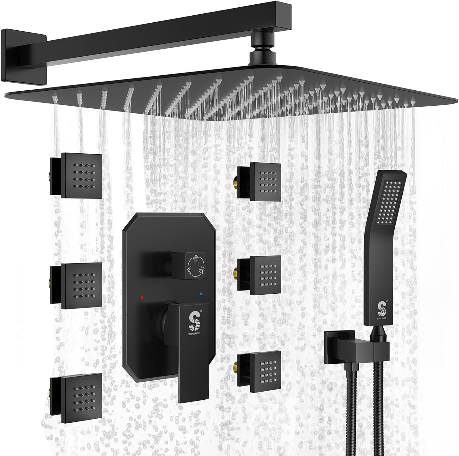 Waist Massage Spray Shower System with 6 Body Jets, 16'' Full Body Rain ...