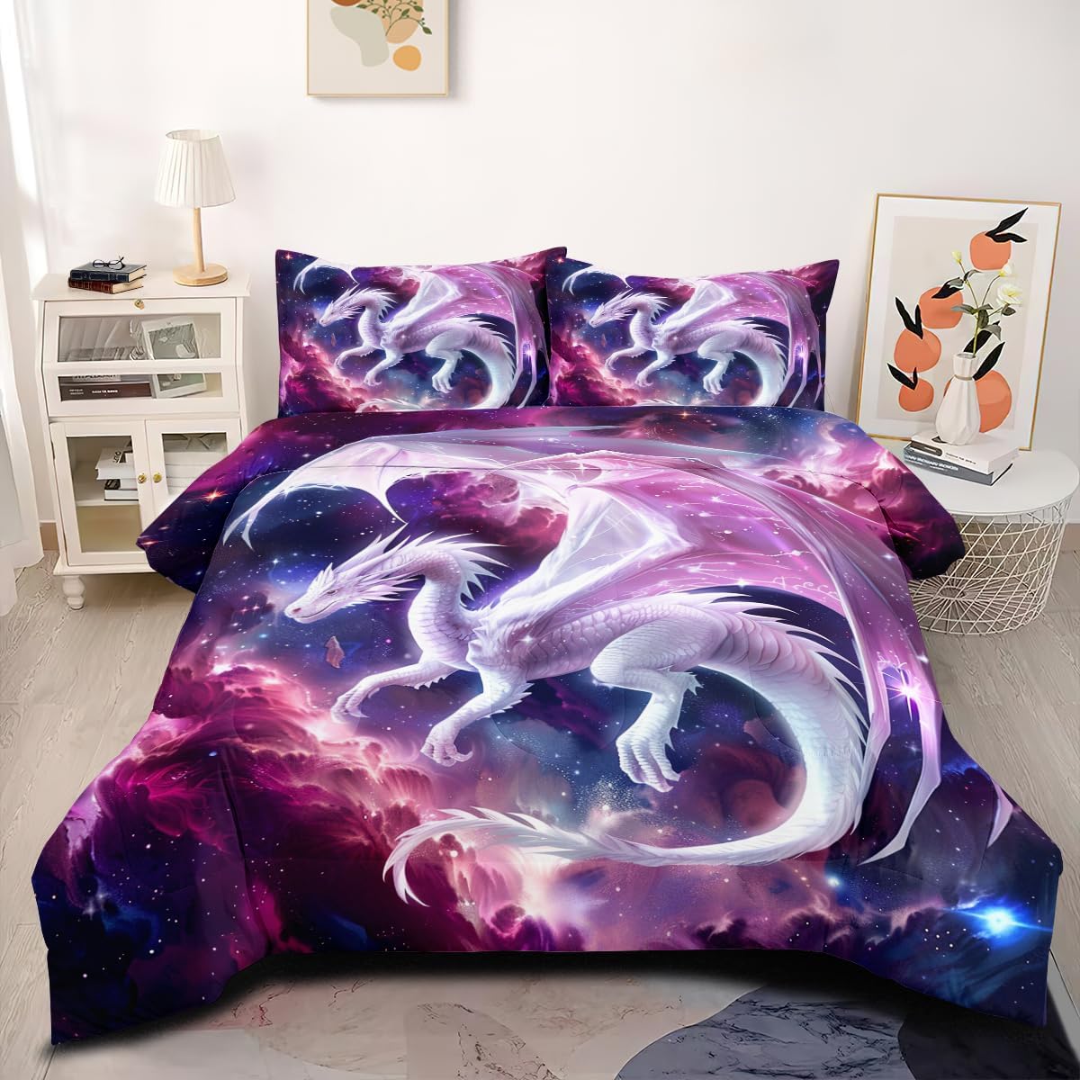 Amazon.com: CCoutueChen Pink White Dragon Comforter Set Twin Size ...