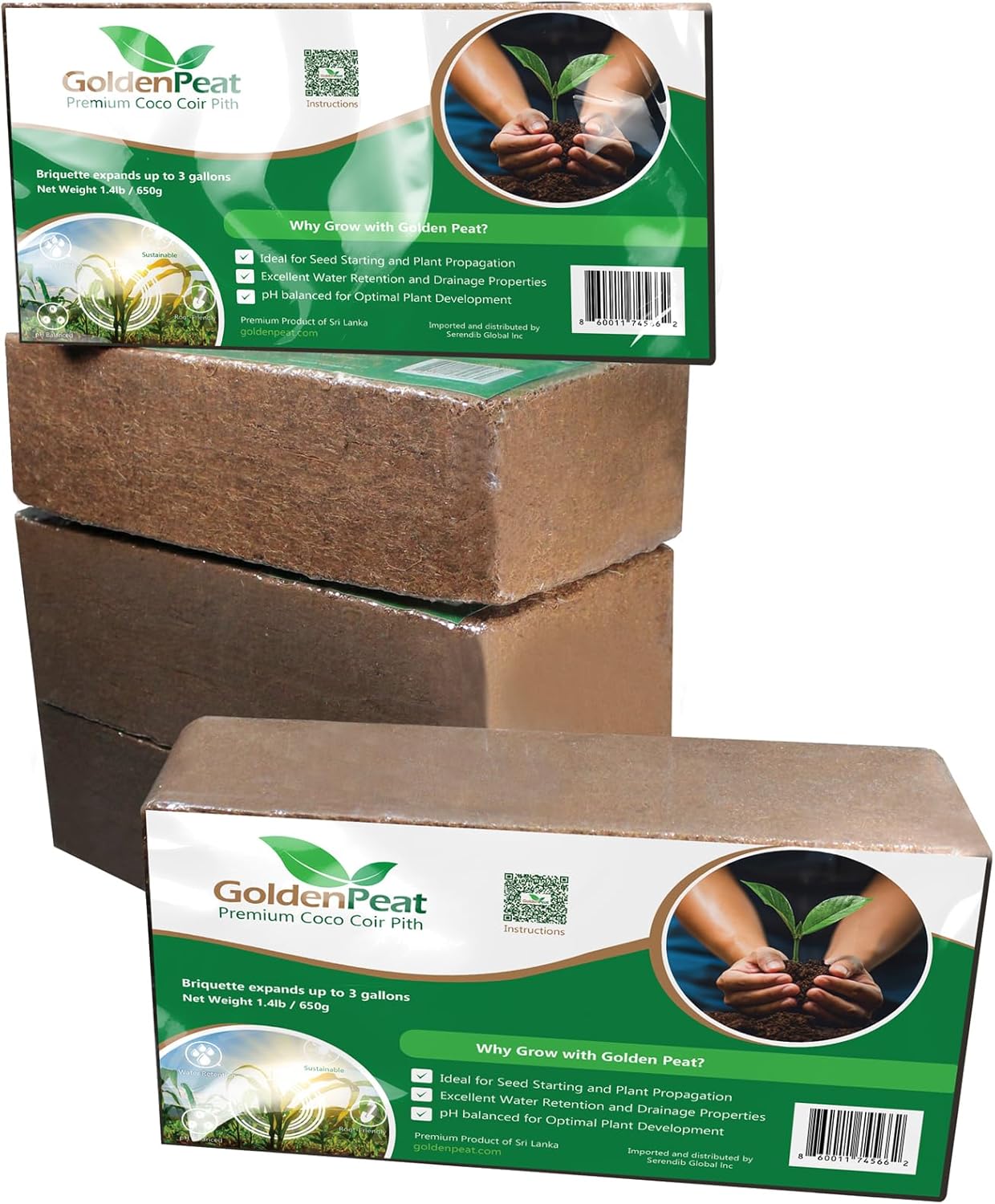 Amazon.com : Organic Coconut Peat Bricks (650g X 6 Pack) - Low EC ...