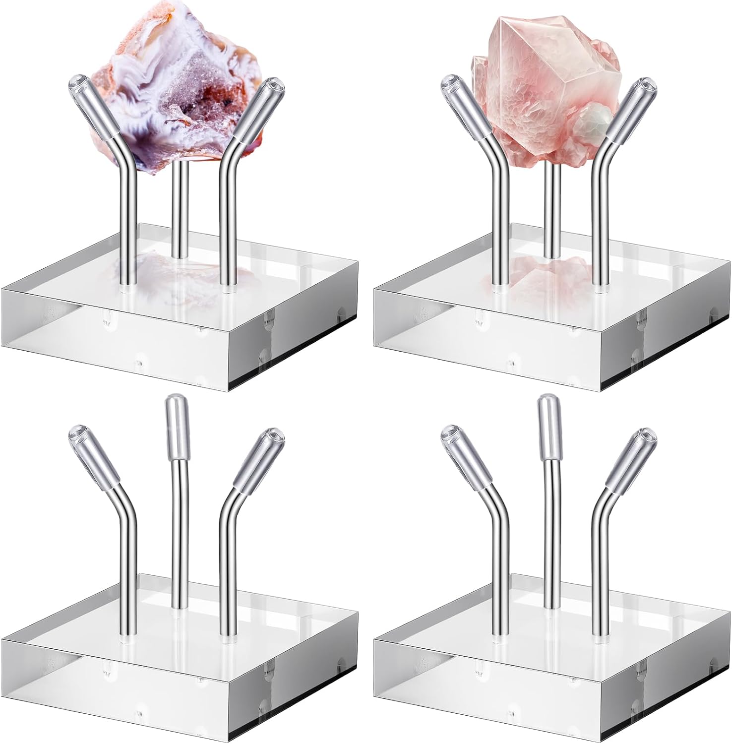 Amazon.com: Weysat 4 Pack Clear Acrylic Display Stand, Metal 3 Peg Rock ...