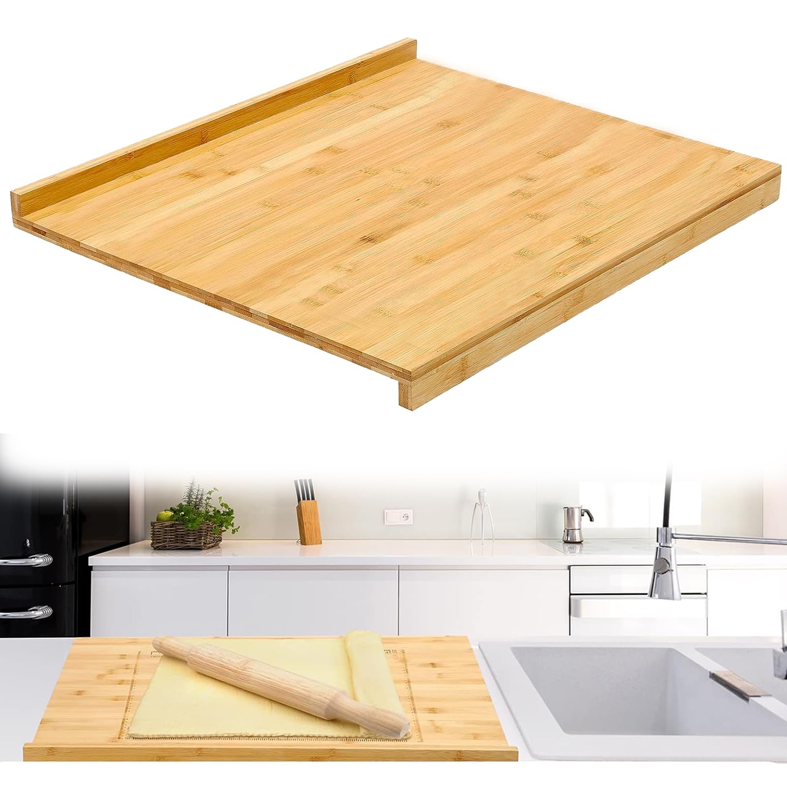 YYRZZ Reversible Bamboo Pastry Board, Large Bamboo Wooden Cutting Board ...