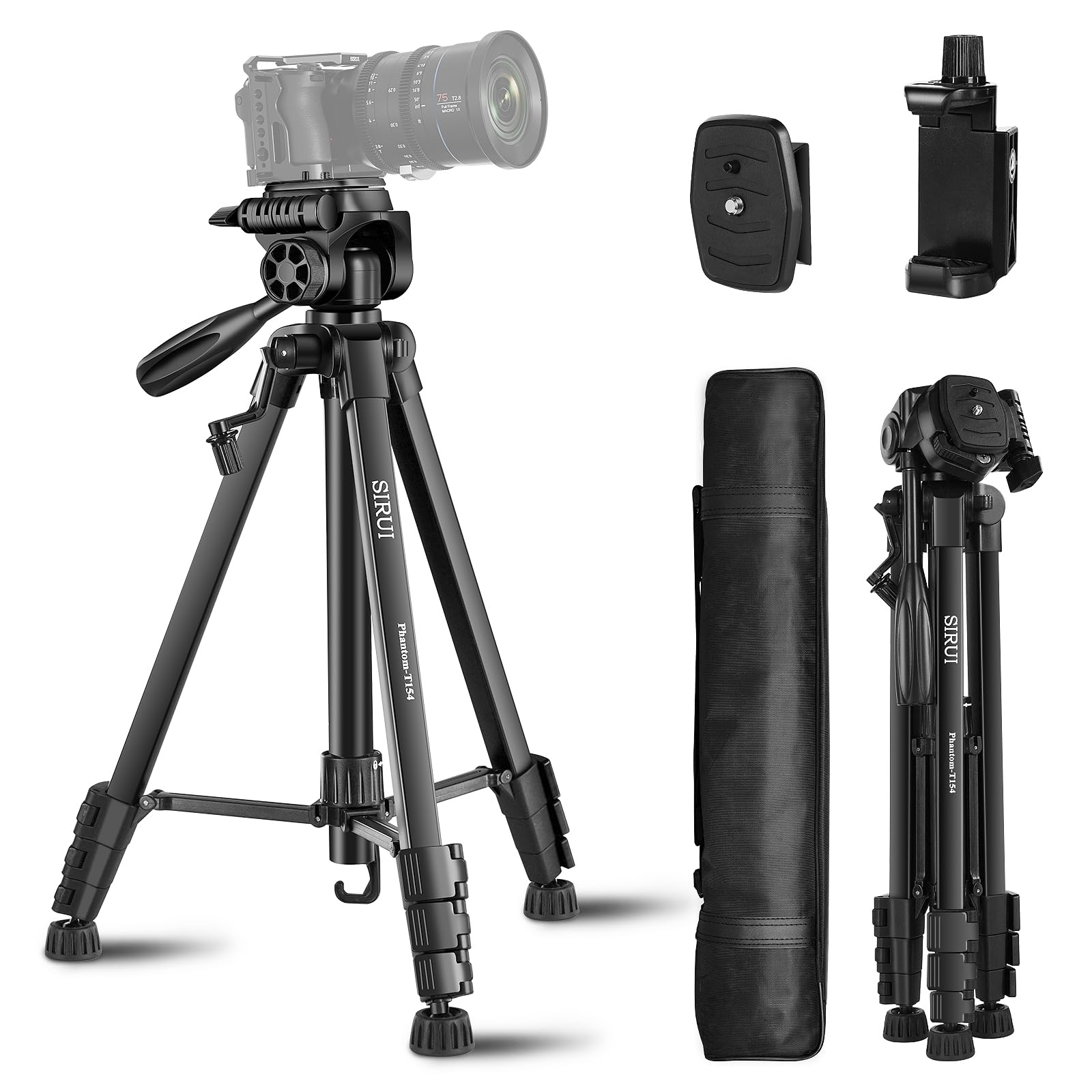 SIRUI Kamera Stativ 154cm, Aluminium Camera Tripod mit Telefonklemme ...