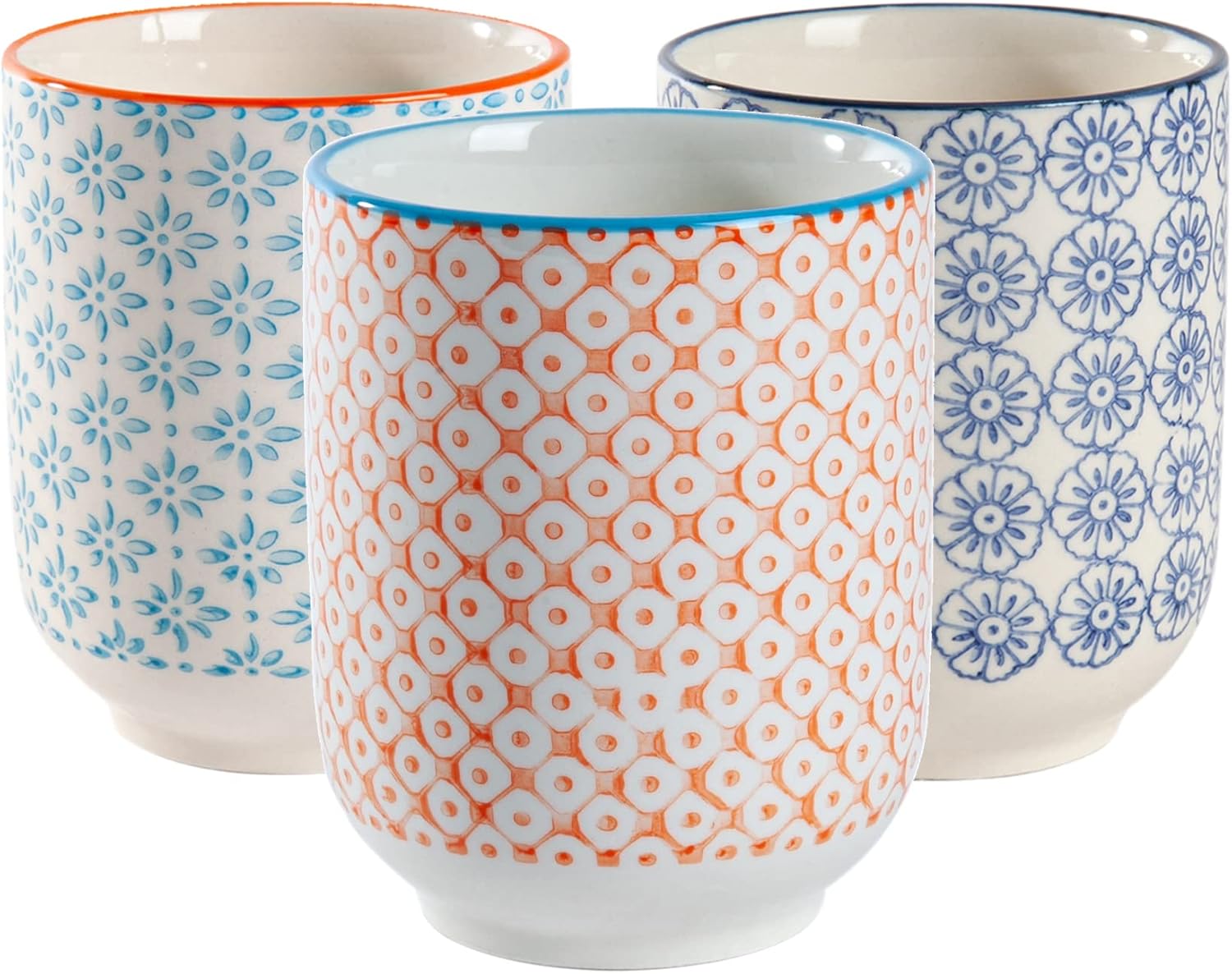 Nicola Spring Set of 6 Hand Printed Porcelain No Handle Coffee Mugs ...