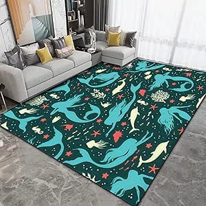 Amazon.com: Area Rug Mermaids Seashells dolfins Seaweeds Silhouette ...