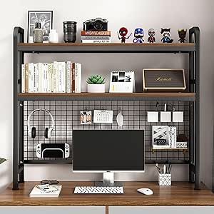 Amazon.com: 2-Tier/3-Tier Desktop Bookshelf For Computer Desk, Grid ...