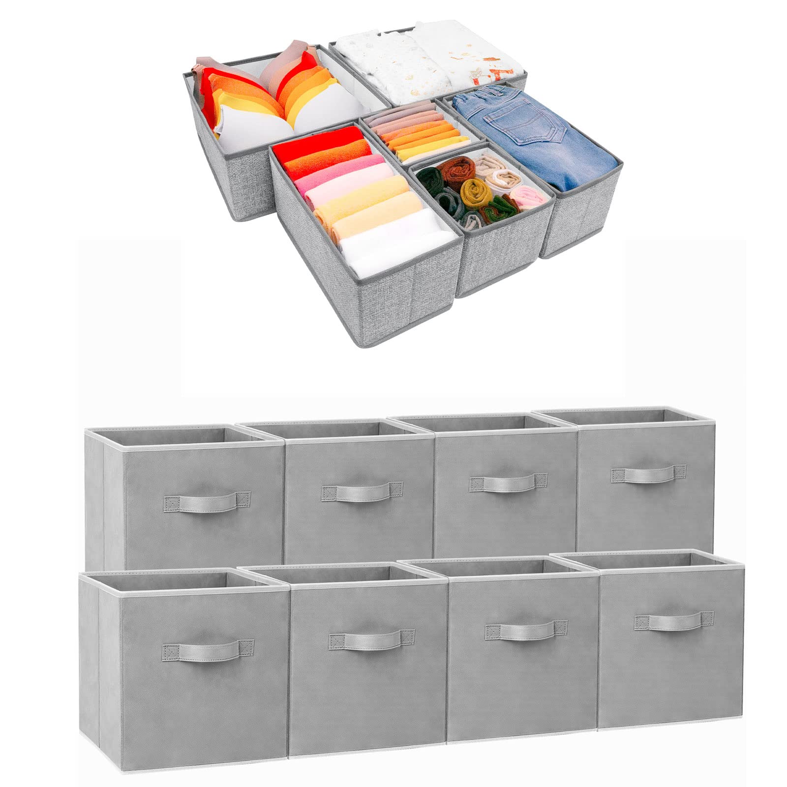 Amazon.com: 8 Pack 11 inch Fabric Storage Cubes with 6 Pack Bra Sock ...