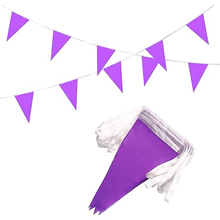 Amazon.com: 10M/32Ft Purple and White Pennant Banner Fabric Triangle ...