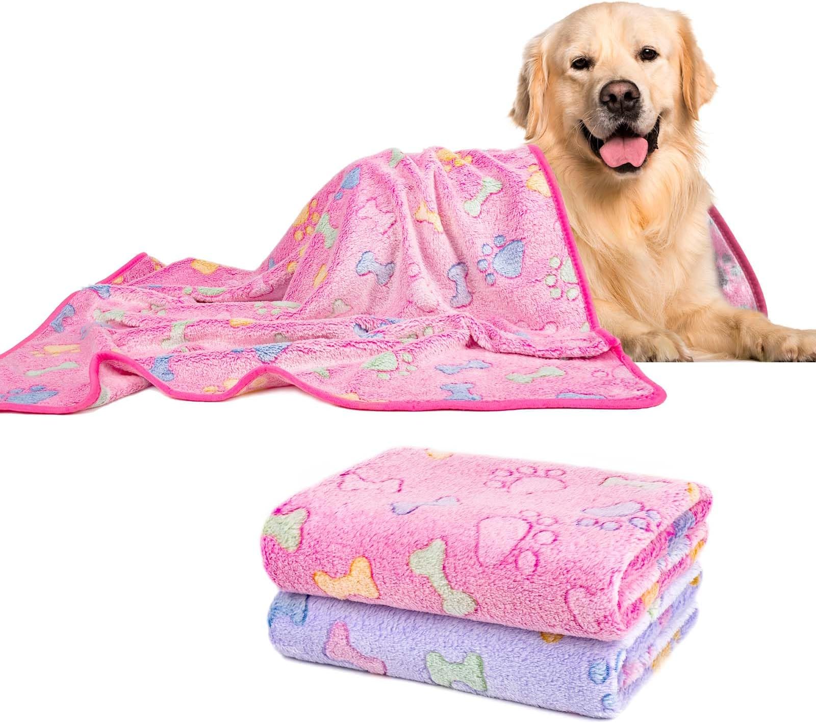 Amazon.com: Dono 1 Pack 2 Dog Blankets Soft Fluffy Cute Paw Pattern ...