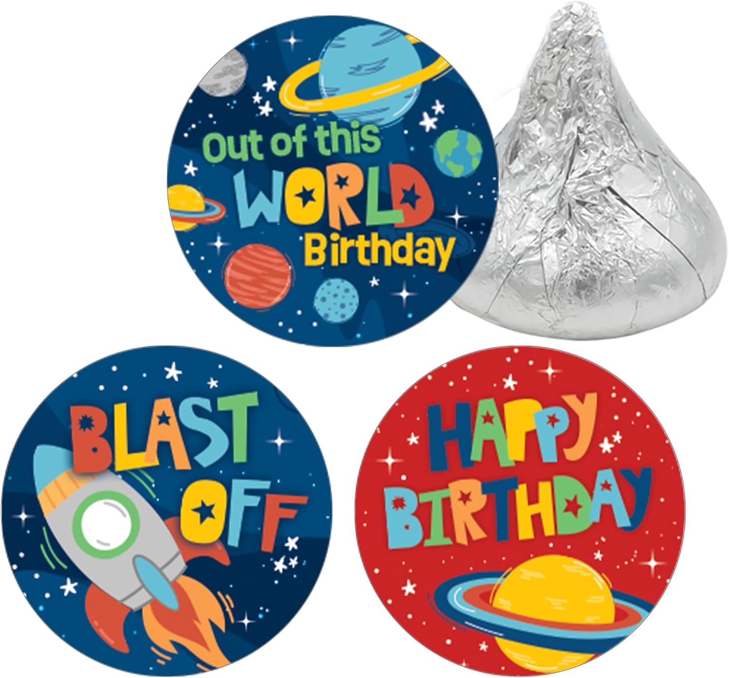 Amazon.com: Outer Space Party Favor Chocolate Kisses Candy Stickers ...