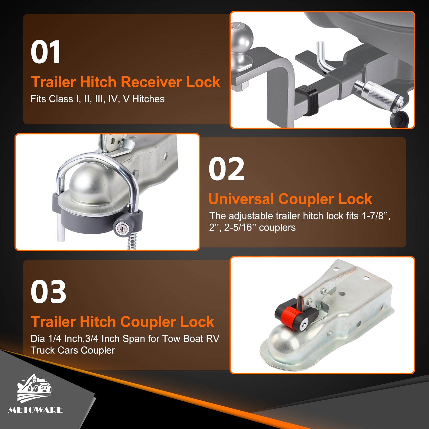 Snapklik.com : Keyed Alike Trailer Receiver Lock& Coupler Lock Kit, 1/2 ...