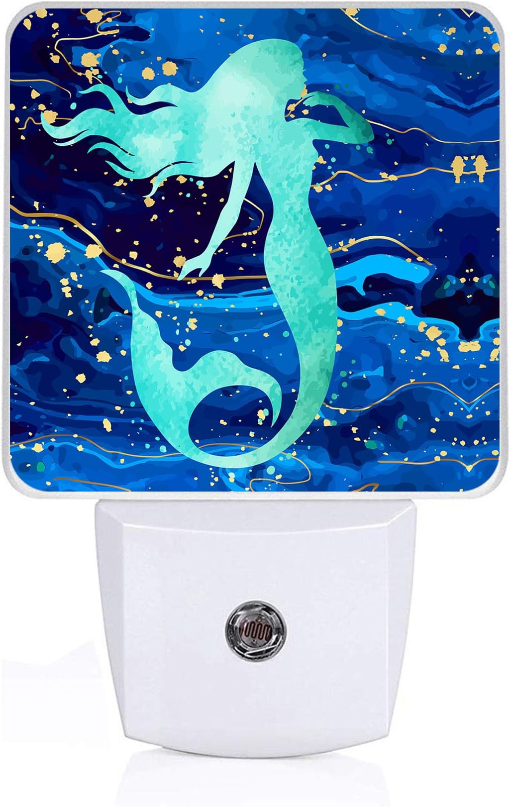 SLHFDKL Summer Mermaid Fish Night Light, Plug-into Wall Blue Sea Marble ...