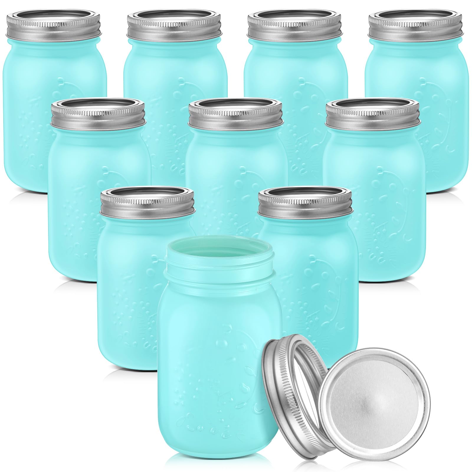 Amazon.com: Uiifan 10 Pack 16 oz Teal Canning Jar With Lids Colored ...