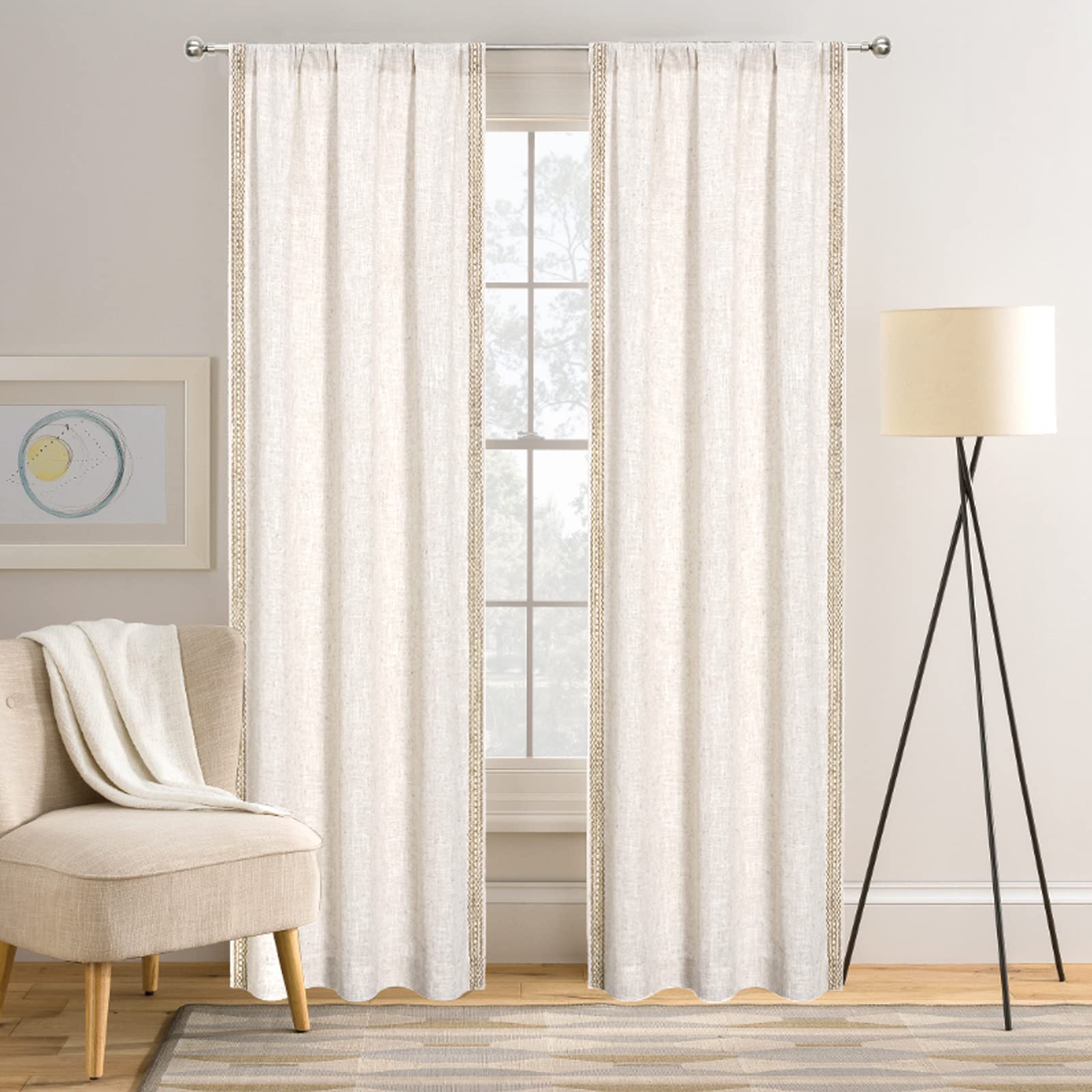 Ronaldecor Natural Linen Blended Semi Sheer Rod Pocket Curtains for ...