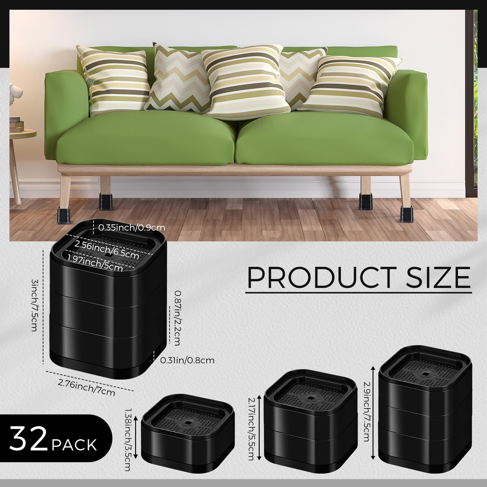 Ecally Set of 32 Adjustable Bed Risers 3 Inch Furniture Risers ...