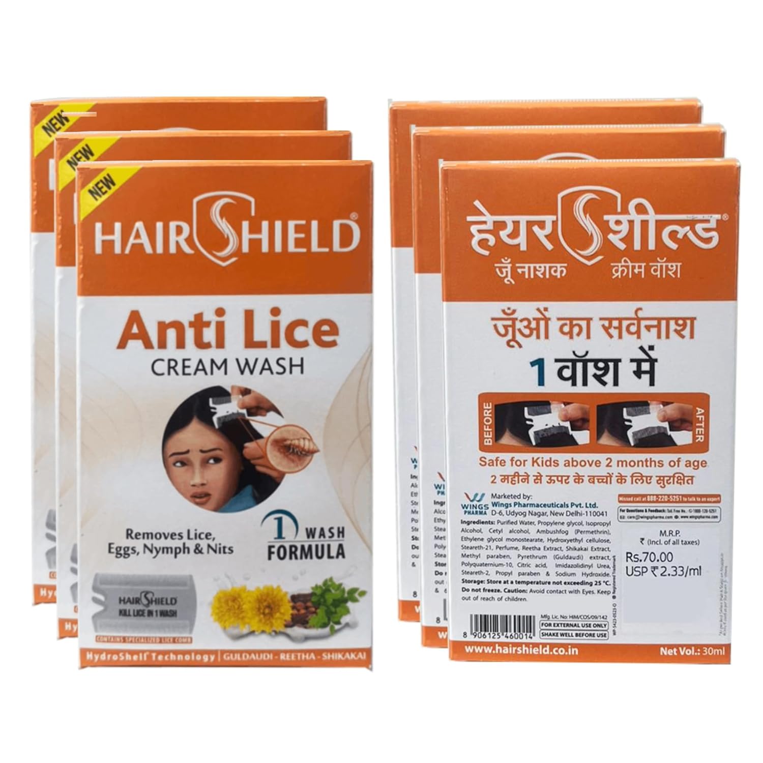 Hairshield Anti Lice Cream Wash (New Pack of 6 x 30ml) | Each Pack with ...