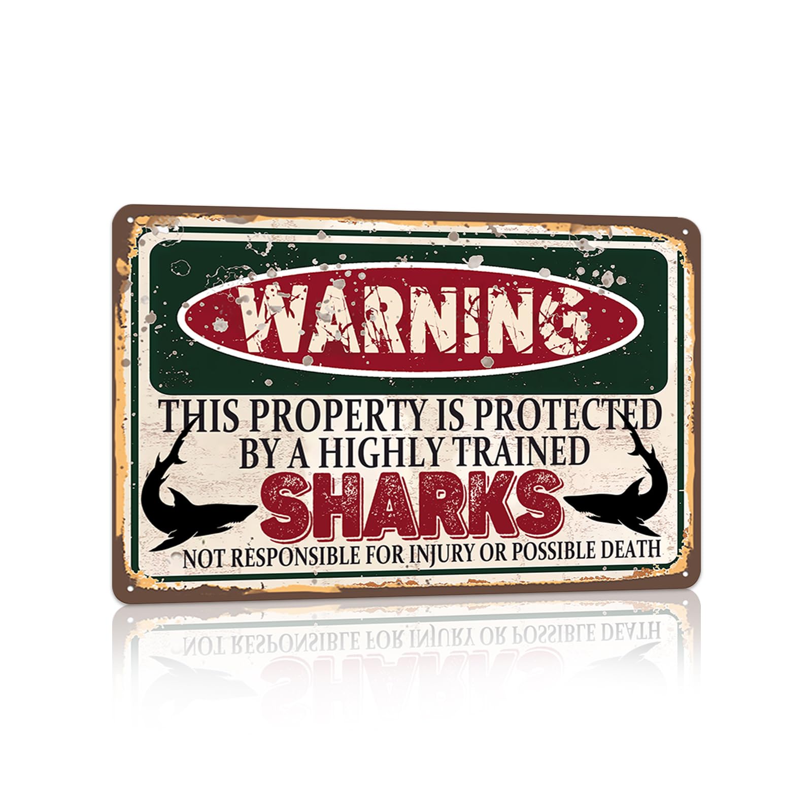 Amazon.com: RCXsigns Vintage Sharks Metal Sign， Warning this property ...