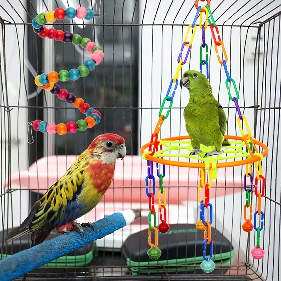 Parrot Toys Bird Swing Toy Birds Hanging Hammock Ring Bell Pet Climbing ...