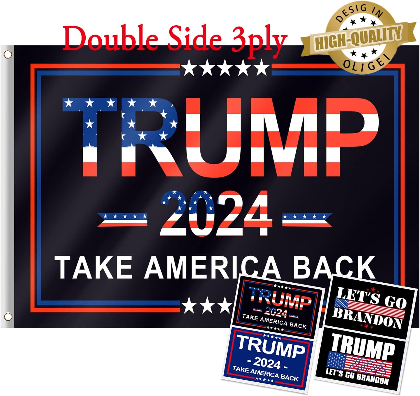 Amazon.com : Trump 2024 Flag with Lets Go Branson 3x5 Feet Double ...