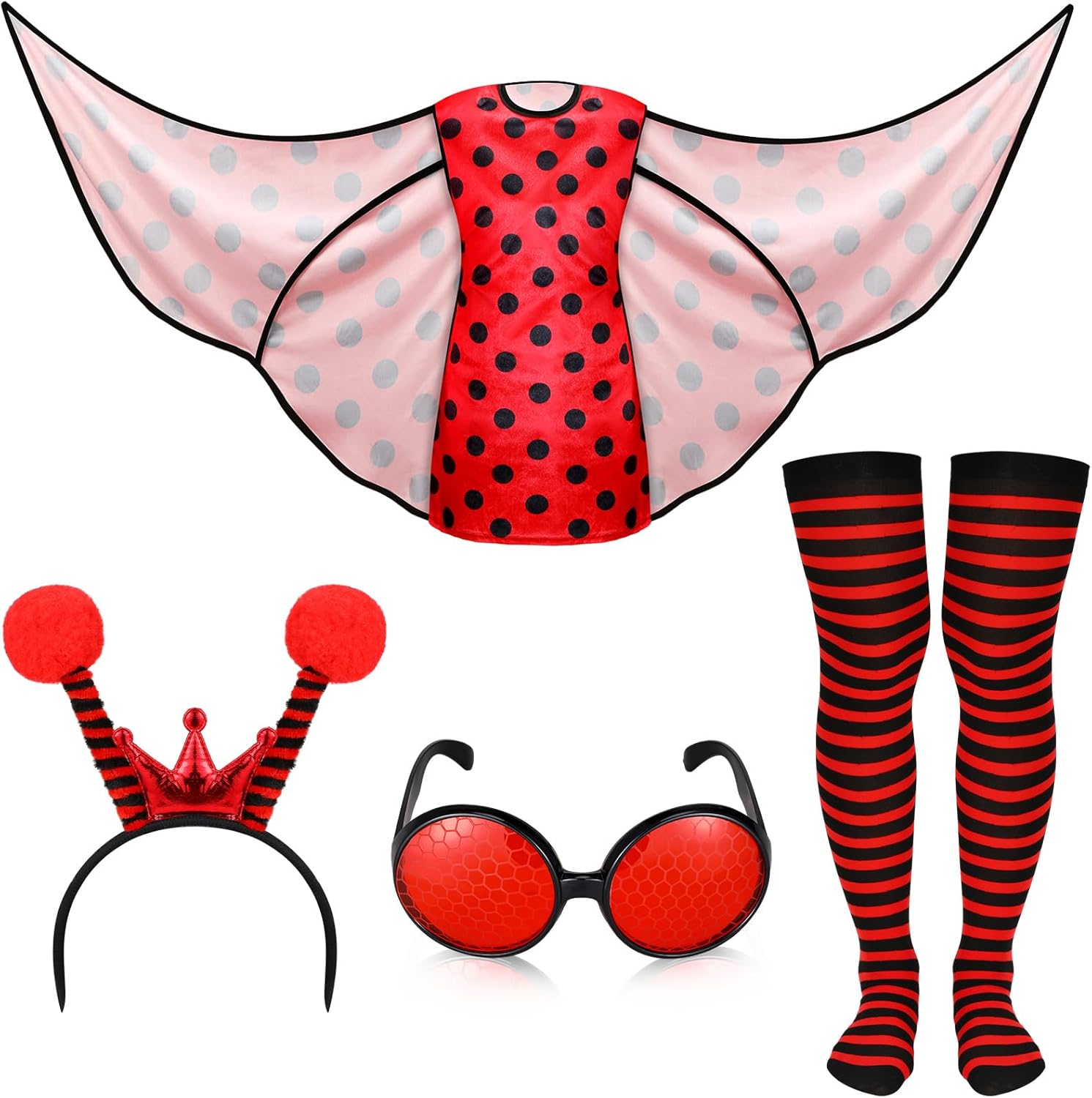 Amazon.com: Xaatren 4 Pcs Halloween Women Ladybug Costume Set Ladybug ...