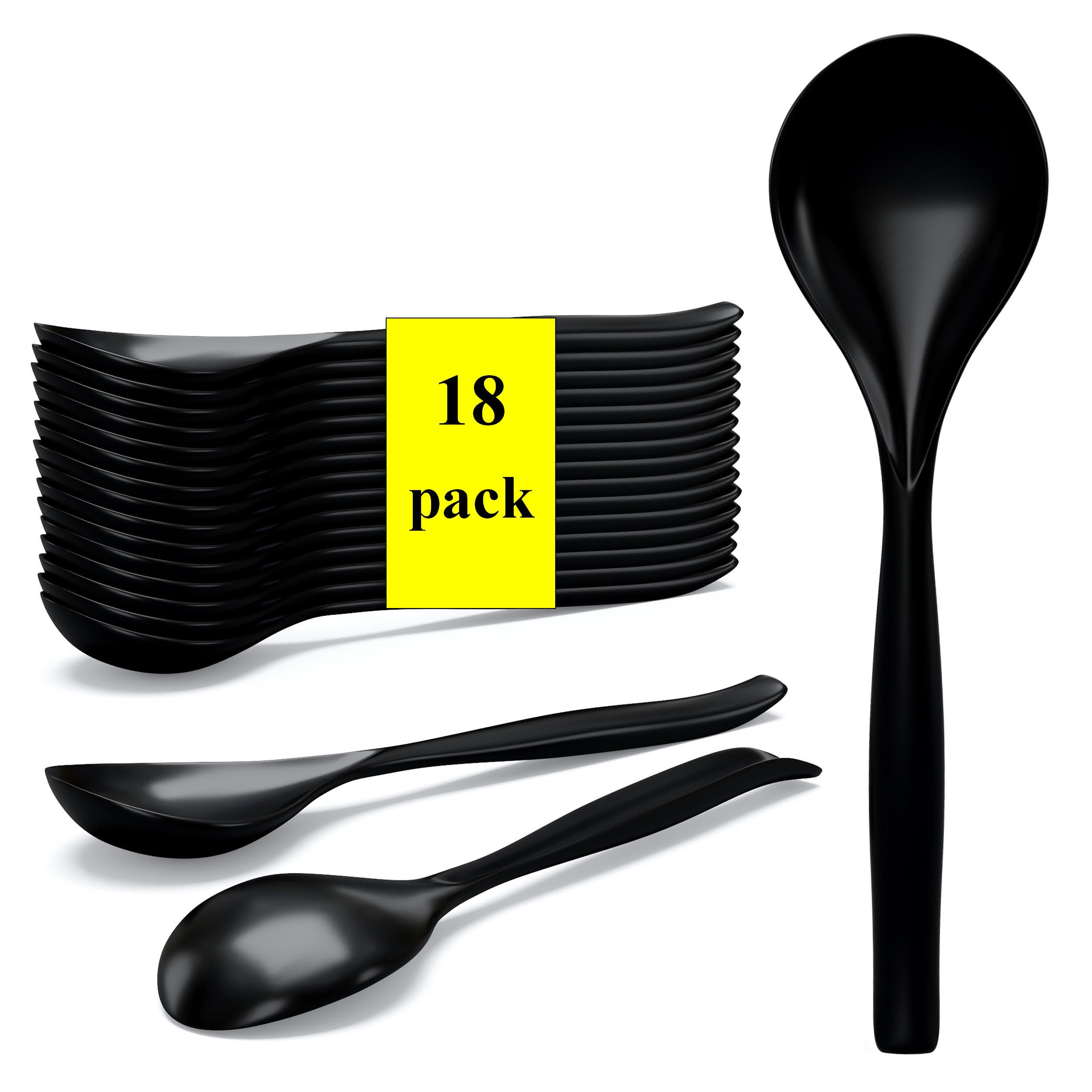 Large Black Plastic Heavy Duty Disposable Serving Spoons 10 Set ...