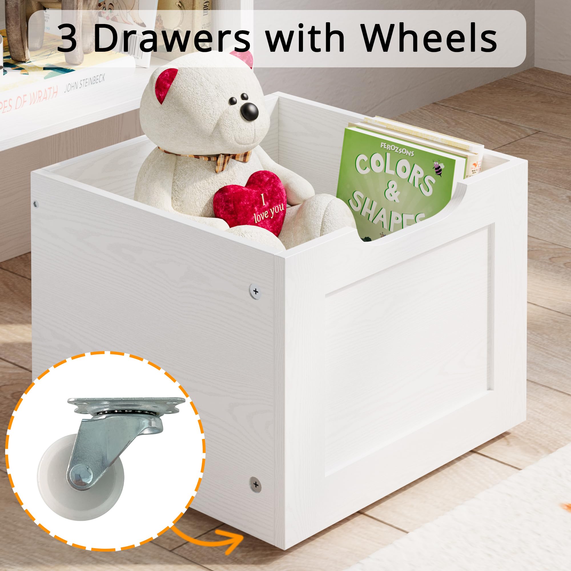 Playroom Organization Furniture IRONCK With Drawers & Wheels - White ...