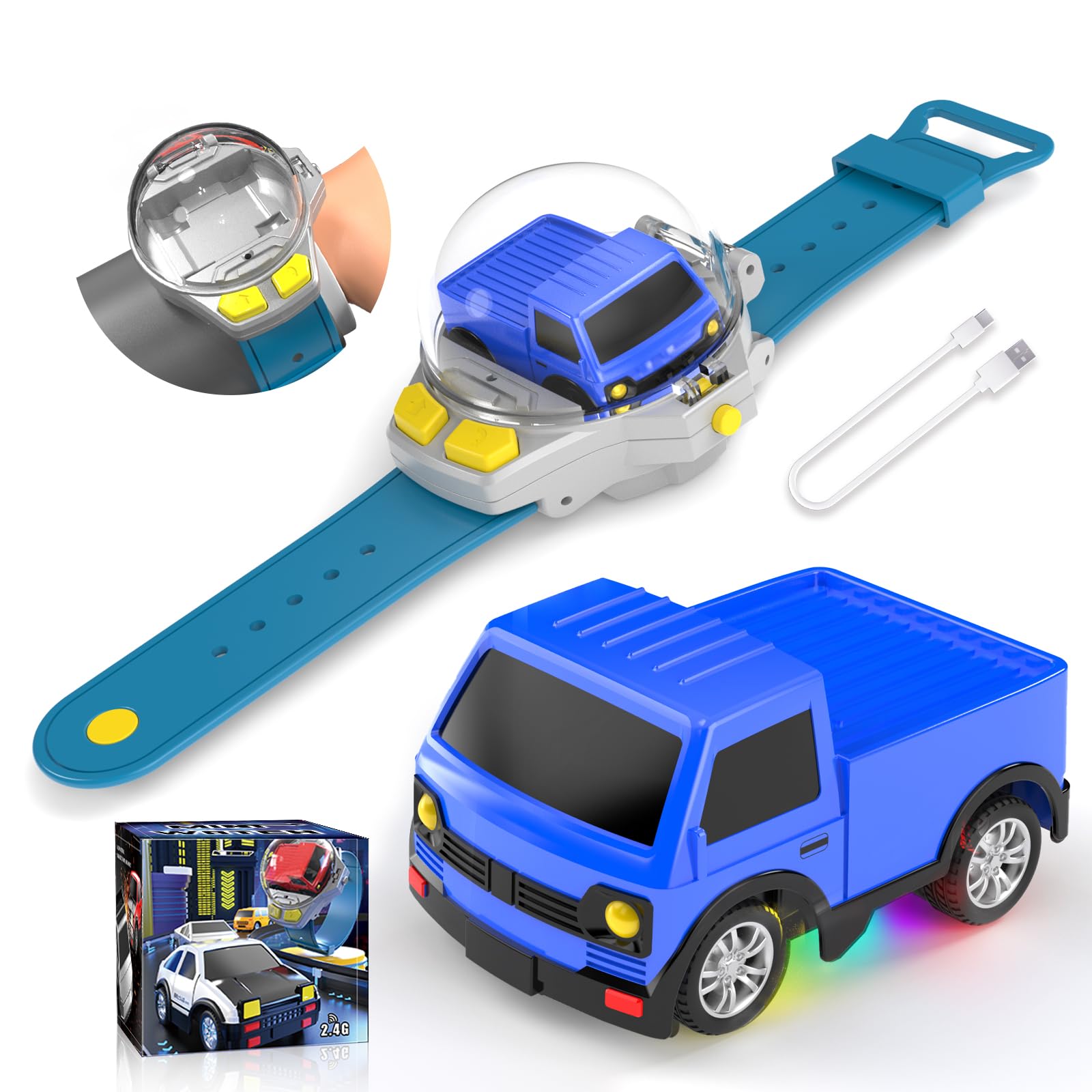 Amazon.com: YUZ Mini Remote Control Car Watch Toy with LED Lights, 2.4G RC Cars Toy Car Watch ...