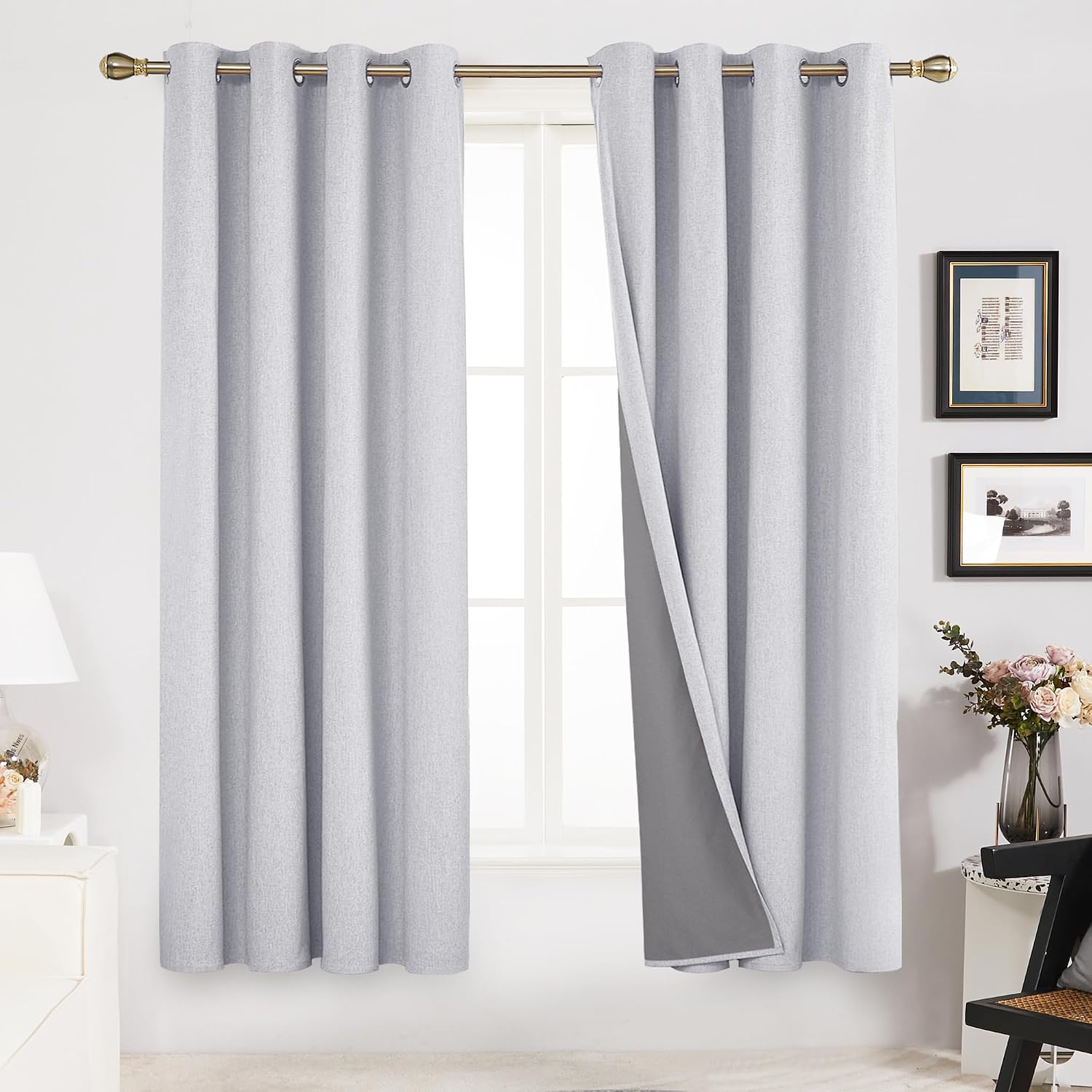 Deconovo Total Blackout Curtains 2 Panels, Faux Linen Curtains 84 Inch ...