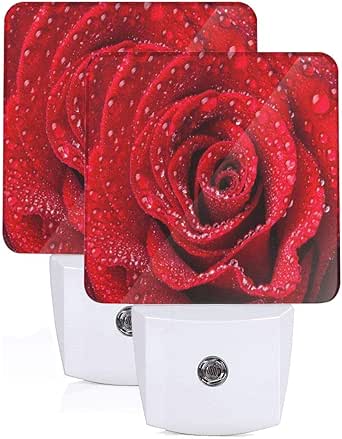 2Pc Beautiful Bloom Red Roses Led Night Light with Auto Dusk to Dawn ...
