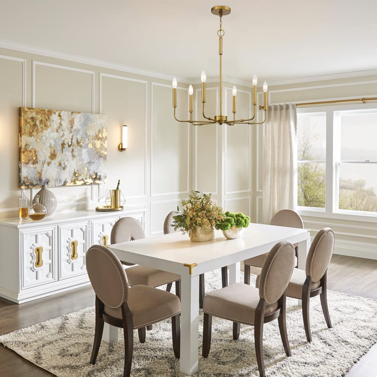 MOTINI Farmhouse Chandelier Brushed Brass Metal 6-Light Candle Pendant ...