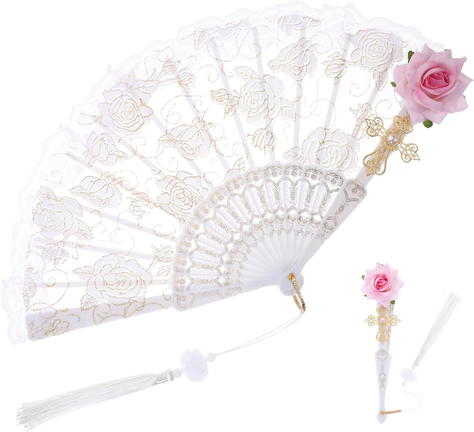 Amazon.com: Propupy Retro Cotton Lace Fan with Bamboo Staves and Silk ...