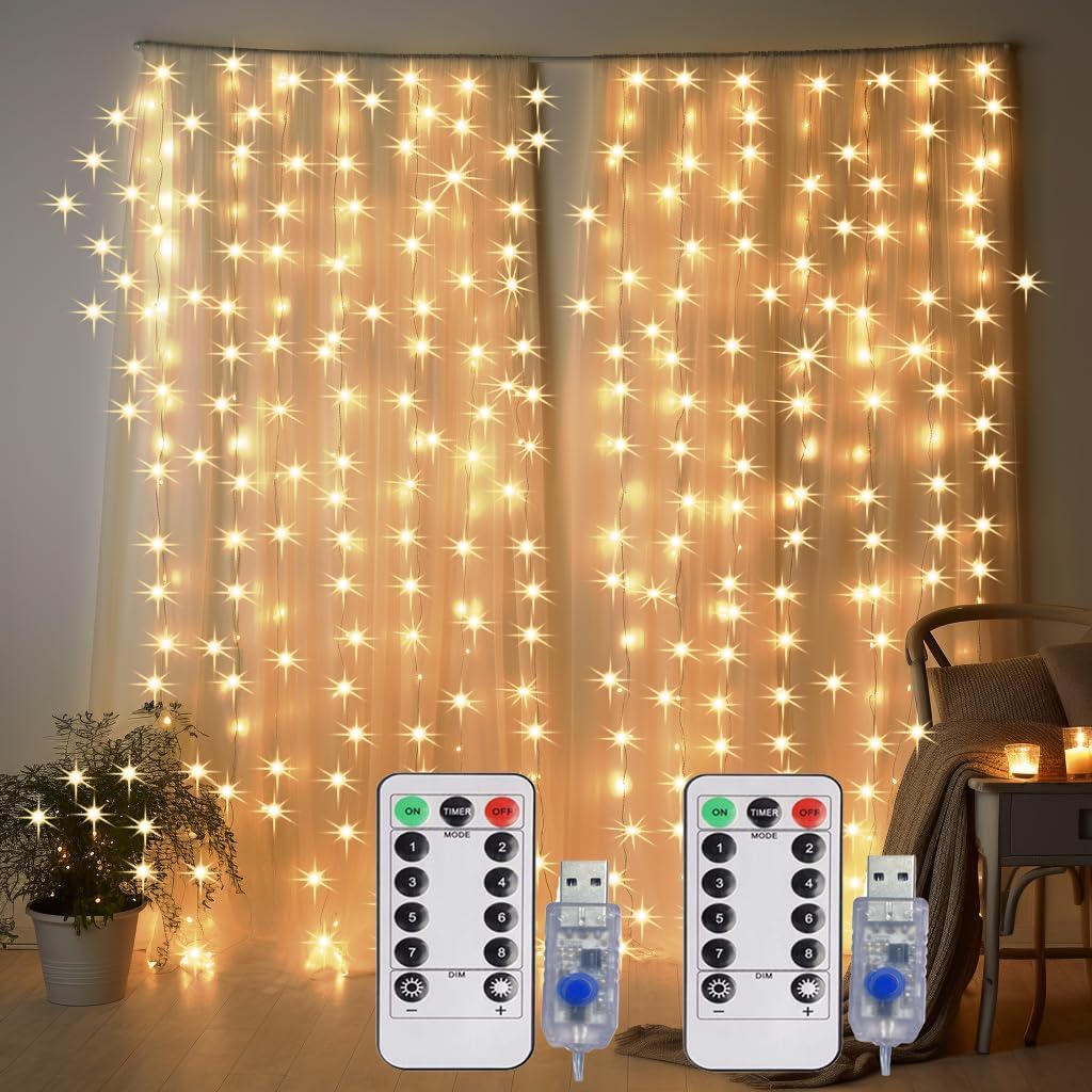 Amazon.com: LEDIKON 2-Pack Curtain Lights Indoor- 600 LED Fairy Curtain ...