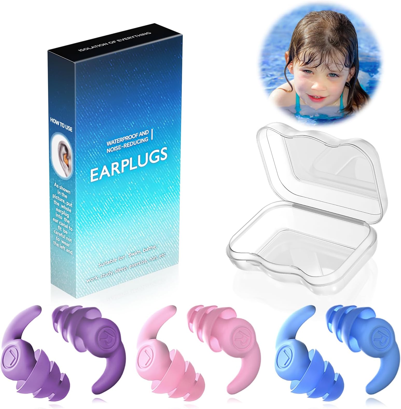Amazon.com: Swimming Ear Plugs for Kids,3 Pairs Waterproof Silicone ...