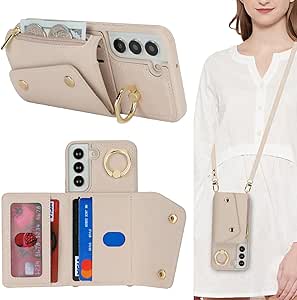Amazon.com: Lipvina for Samsung Galaxy S22 Case with Card Holder and Strap - Zipper Pocket ...