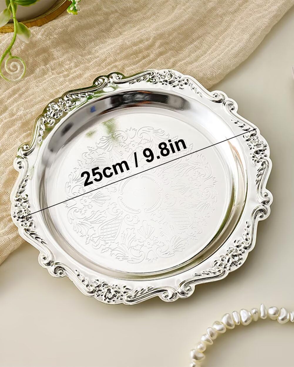 Snapklik.com : Round Decorative Tray 9.8in Metal Dessert Plates Vintage ...