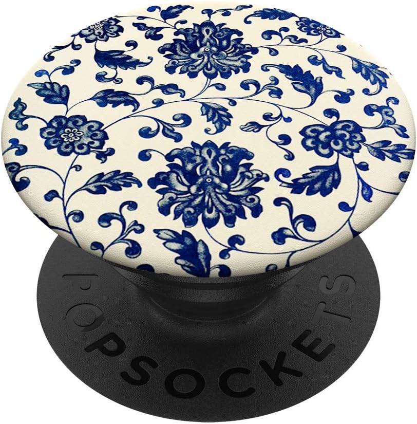 Amazon.com: Blue Flower Pattern White PopSockets Standard PopGrip ...