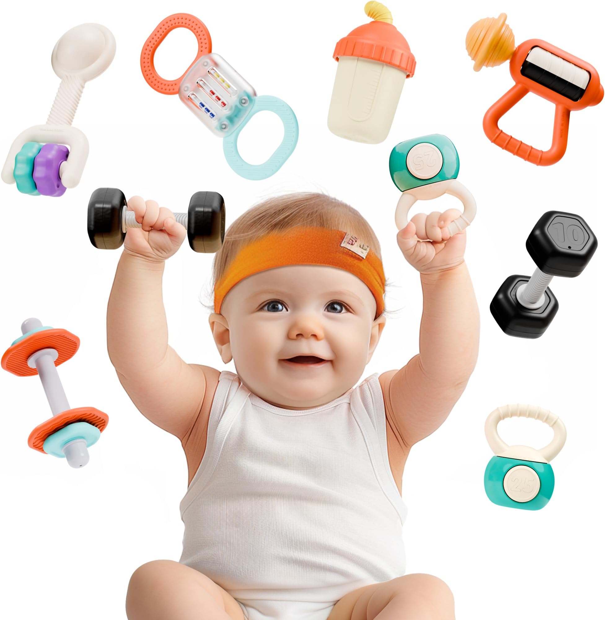 Amazon.com: iPlay, iLearn Baby First Gym Rattle Set, Infant Dumbbell ...