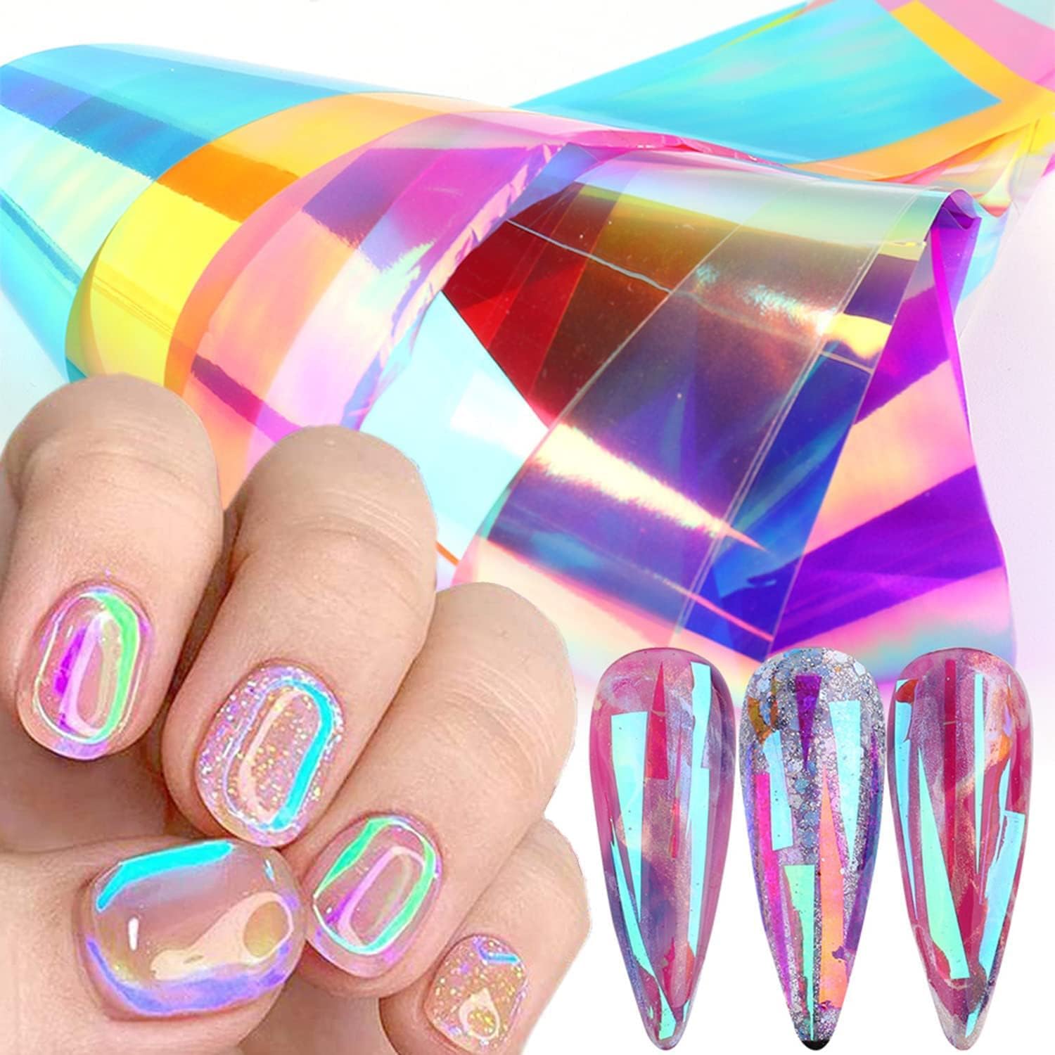 Amazon.com: Aurora Nail Foil Laser Nail Stickers Holographic Aurora ...